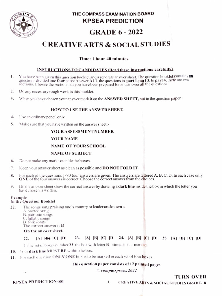Grade 6 KPSEA Replica Creative Arts and Social Studies | PDF | Elijah