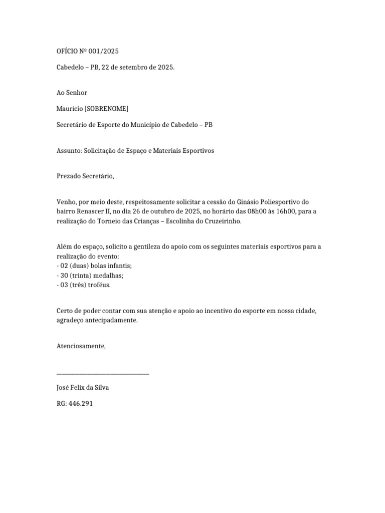 Oficio_Solicitacao_Ginasio | PDF
