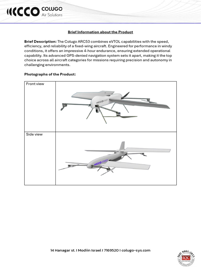 Drone Specifications - Colugo ARC53 1 | PDF | Unmanned Aerial Vehicle ...