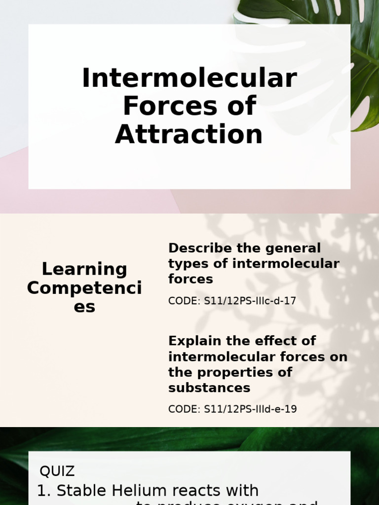 Intermolecular Forces of Attraction 081354 | PDF | Chemical Polarity ...