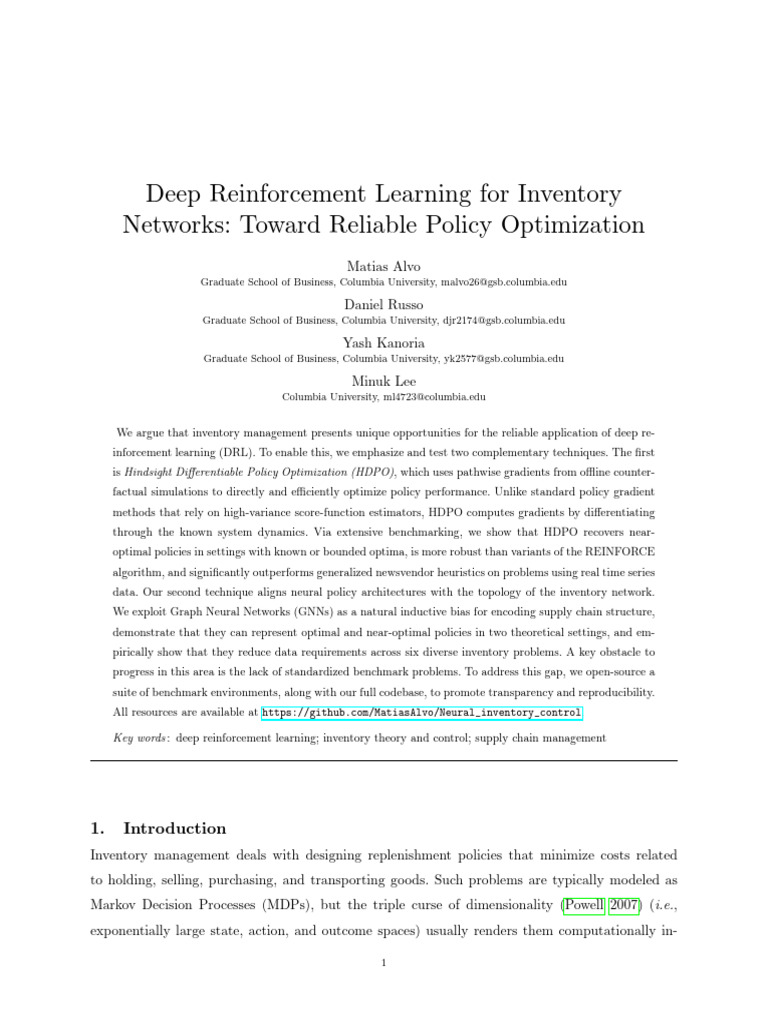 Deep RL For Inventory Networks | PDF | Mathematical Optimization ...