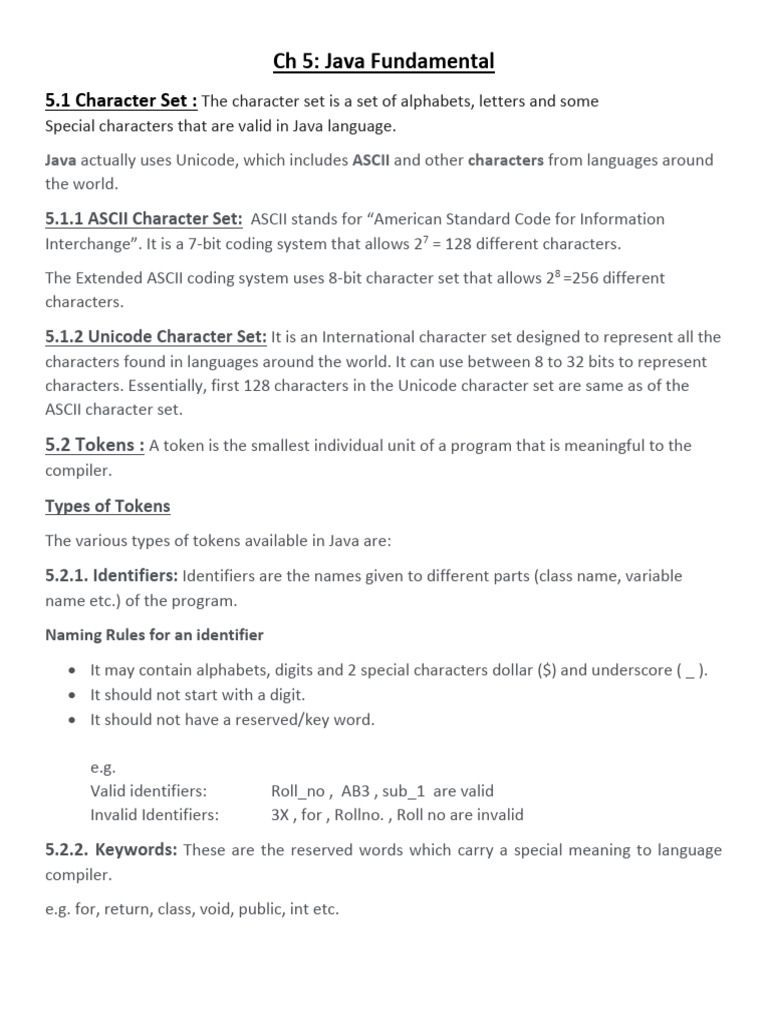 ClassXICh 05JavaFundamental | PDF | Data Type | Character Encoding