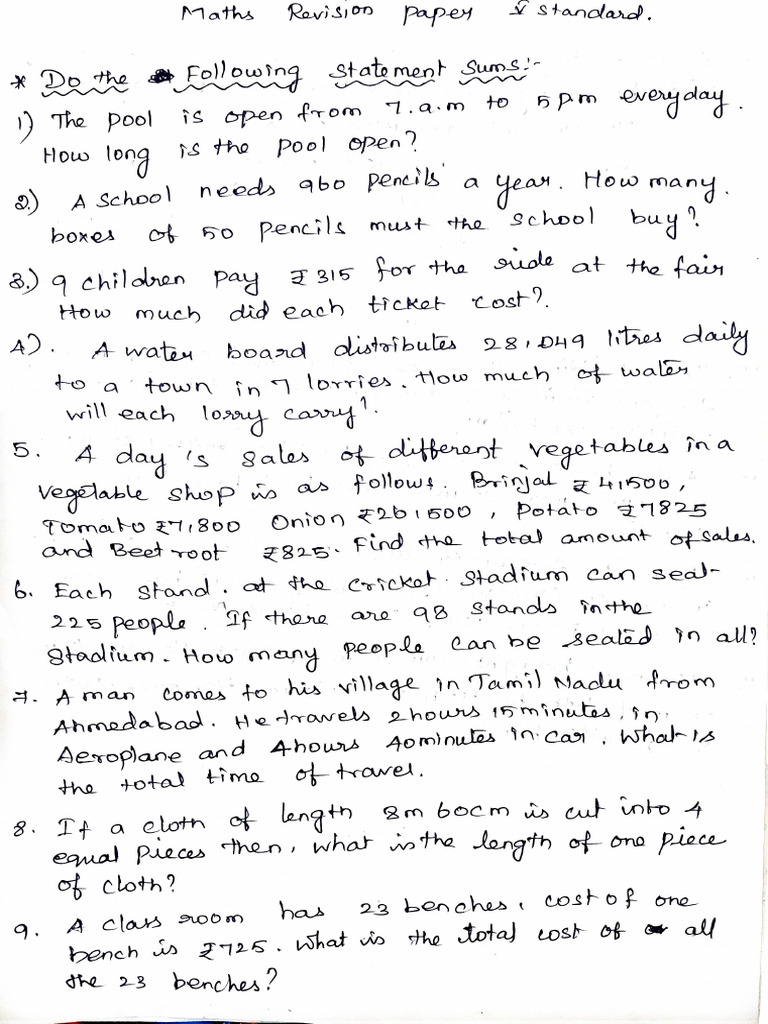 Maths Revision Paper Term 1 | PDF
