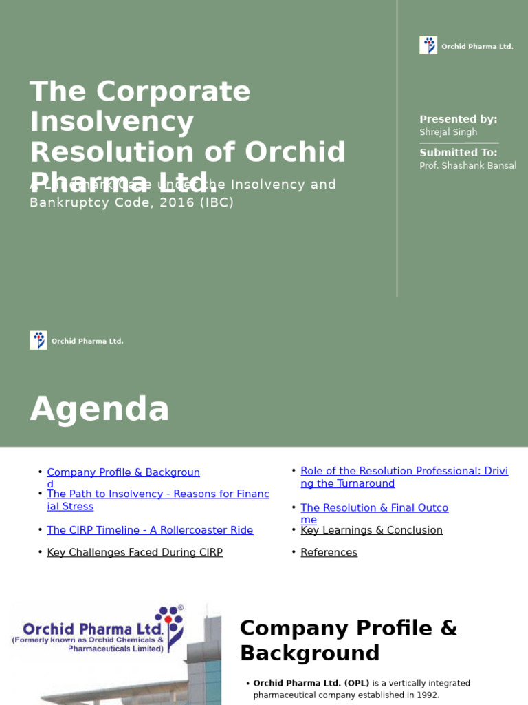 Orchid Pharma IBC Case Study | PDF | Insolvency | Economies