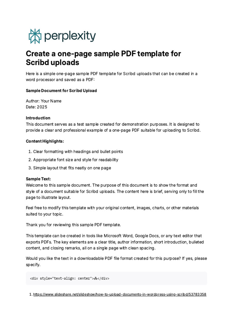 Create A One-Page Sample PDF Template For Scribd U | PDF