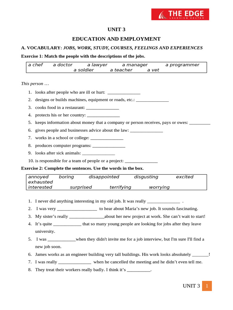 Education and Employment Vocabulary Guide | PDF | Money | Pen