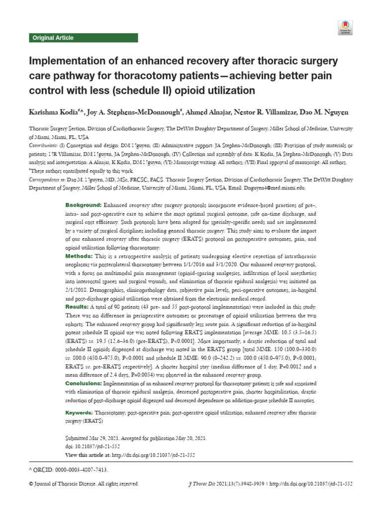 22 Implementation of An Enhanced Recovery After Thoracic Surgery Care ...