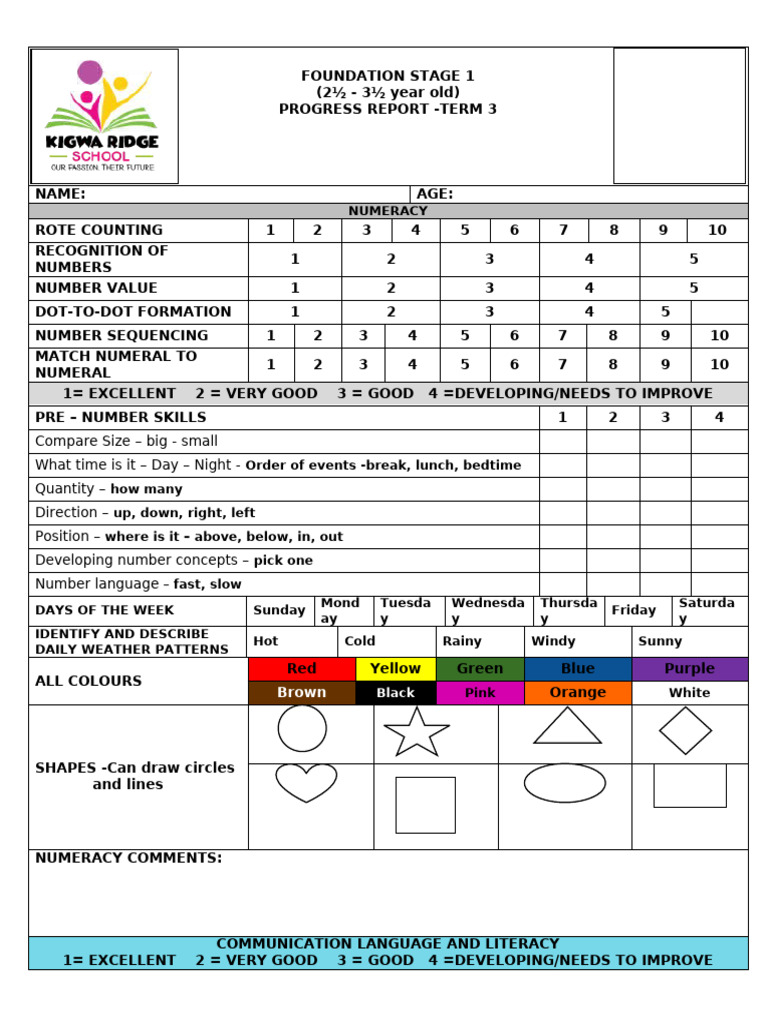 Creche Term 3 Progress Report | PDF | Learning