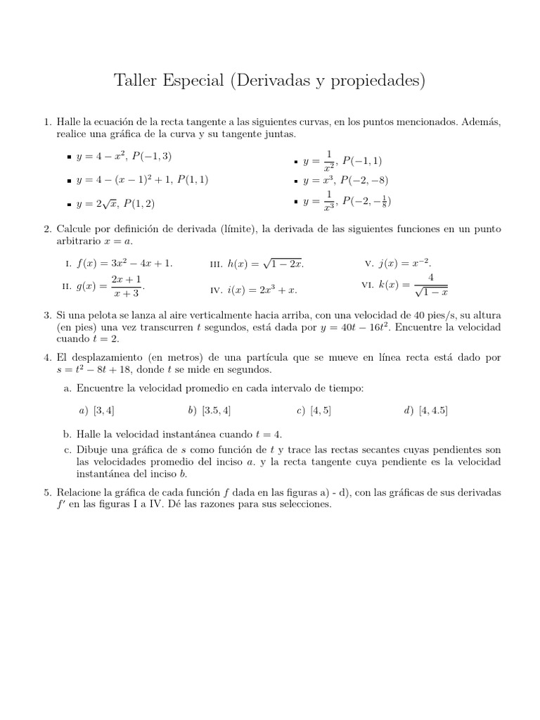 Taller Preparcial Derivadas y Propiedades | PDF | Derivado | Velocidad