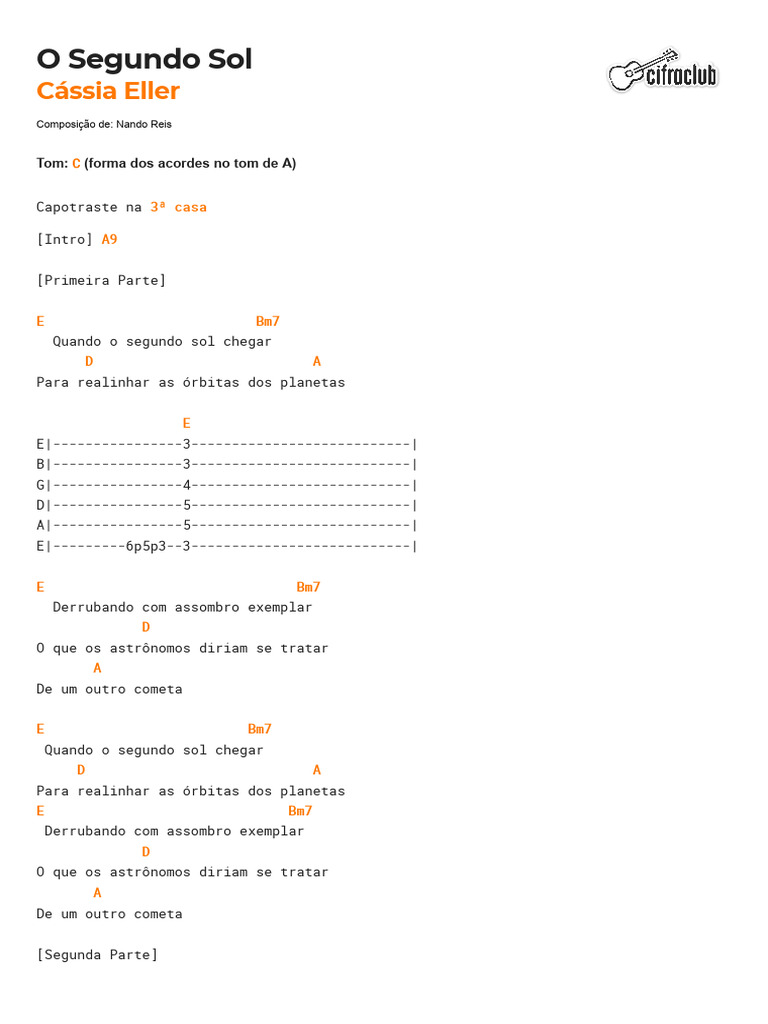 Cifra Club - Cássia Eller - O Segundo Sol Tab | PDF | Espaço sideral ...