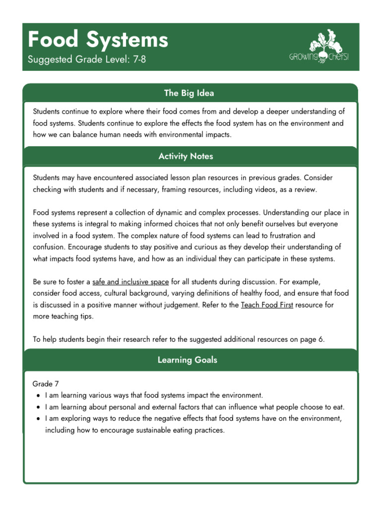 Food Systems Lesson Grade 7 8 - FINAL FINAL S 1 | PDF | Sustainability ...