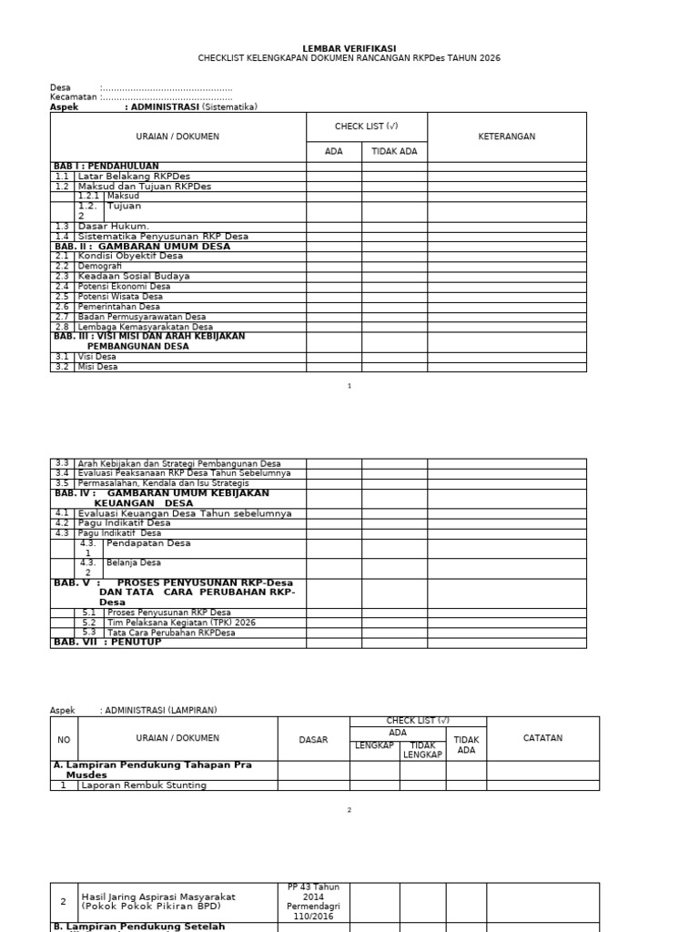 Verifikasi RKPDes 2026: Checklist Lengkap | PDF