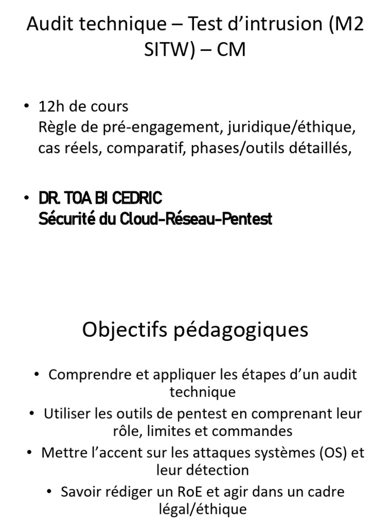 Audit technique : Méthodologie Pentest | PDF | Test d'intrusion ...