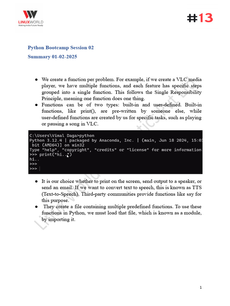 Summary Python Bootcamp Session 2 | PDF | Computer Program | Programming