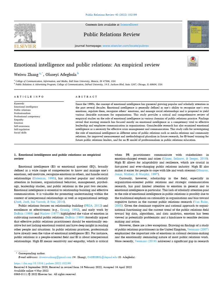 Emotional Intelligence in Public Relations | PDF | Emotional ...