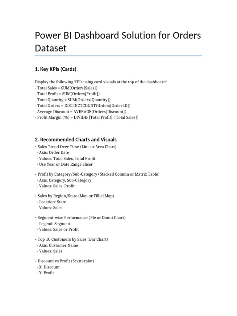 Power BI Orders Dashboard Guide | PDF