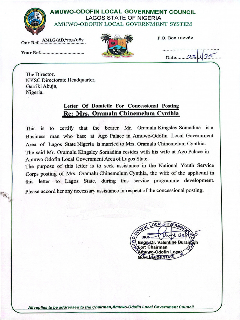 Cynthia Domicile Letter | PDF