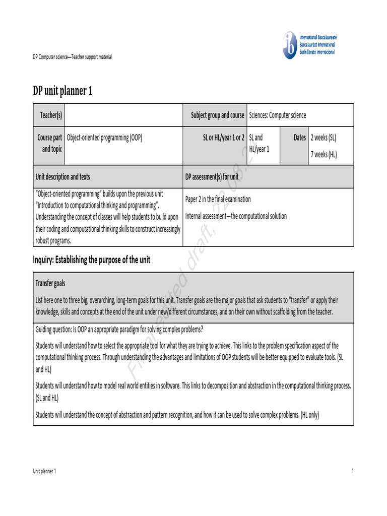 DP Computer Science TSM en DRAFT Unit Planner 1 | PDF | Class (Computer ...