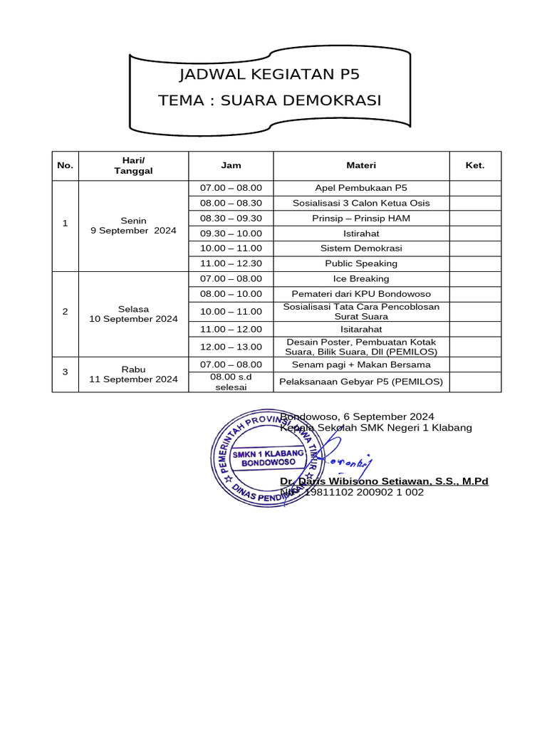 Jadwal Kegiatan Dan Pemateri P5 - Fix | PDF