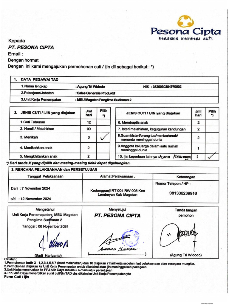 Pengajuan Cuti Menikah Agung - 2297270251 | PDF