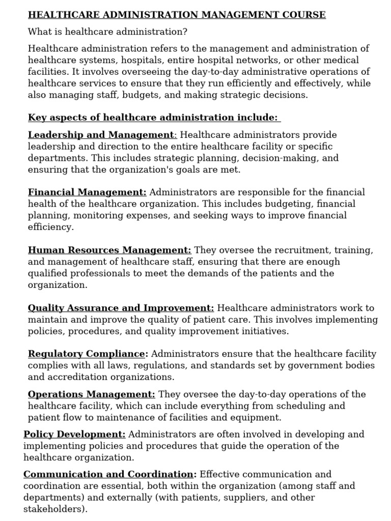 Healthcare Administration Overview Guide | PDF | Health Care | Global ...