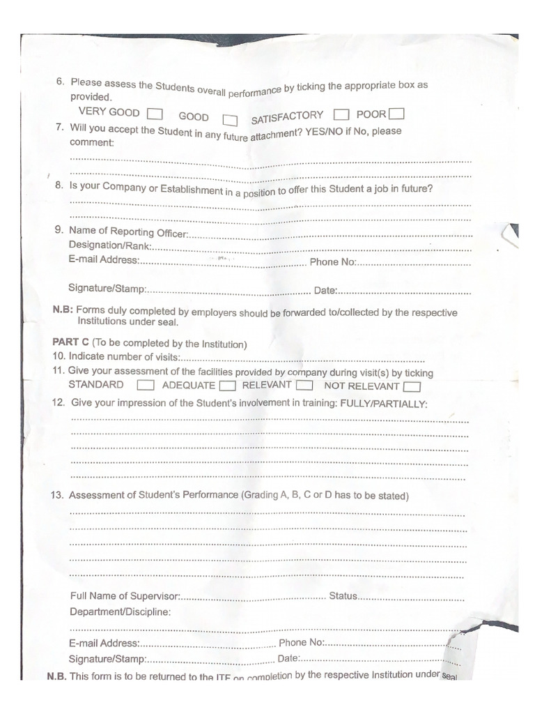 Please Assess The Students Overall Performance by Ticking The ...