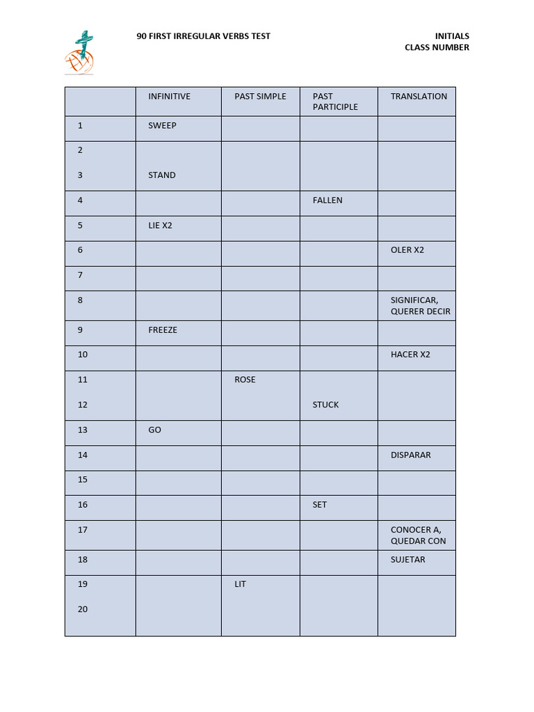 90 Irregular Verbs Test Worksheet | PDF