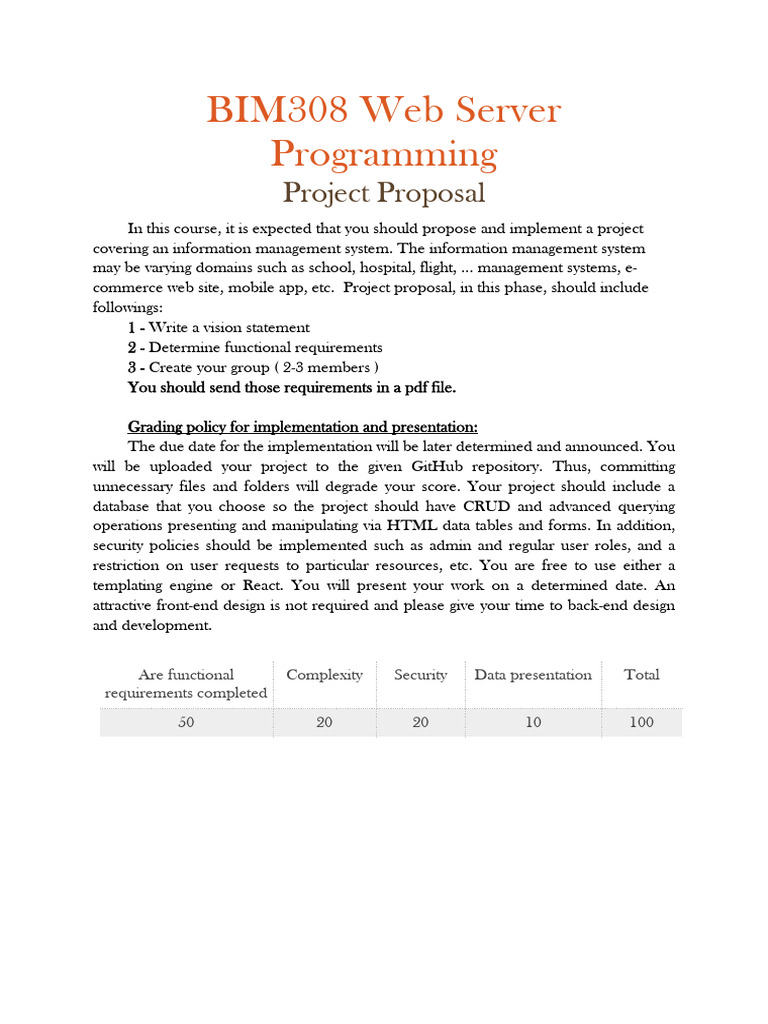 BIM308 Web Server Programming Project Proposal | PDF