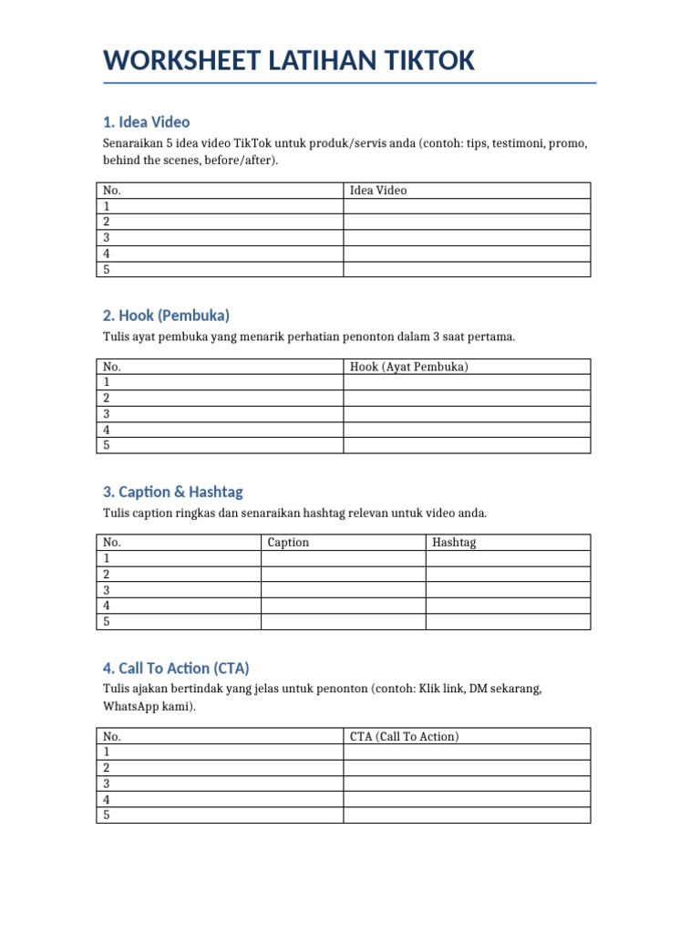 Template Latihan TikTok | PDF