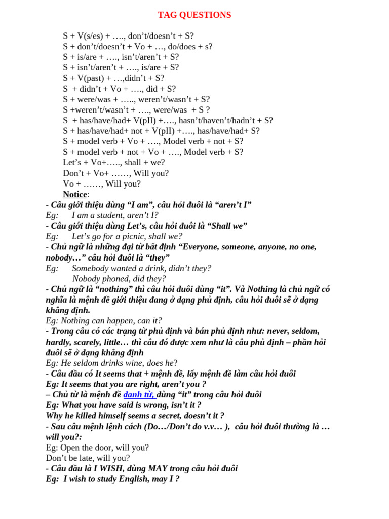 Grammar Tag Questions | PDF