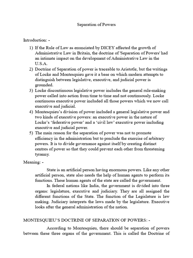 Understanding Separation of Powers in Law | PDF | Separation Of Powers ...