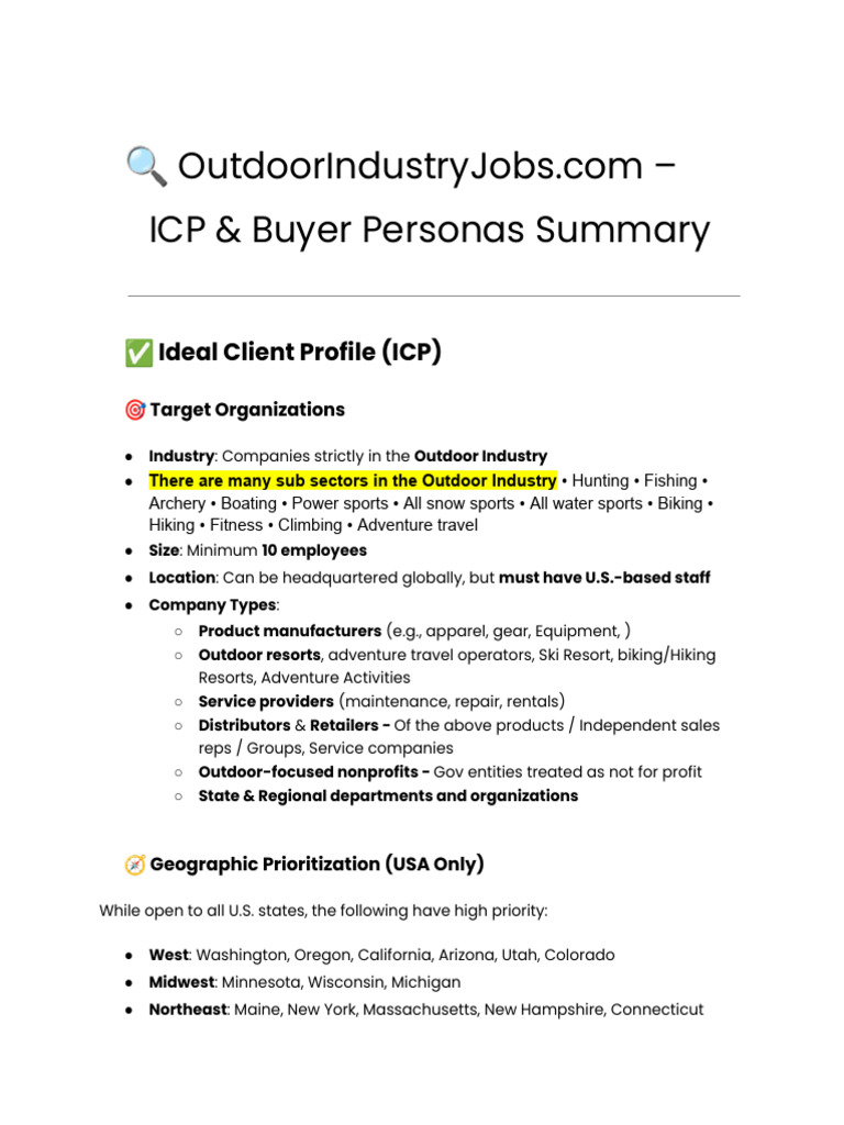 Ideal Client Profile (ICP) - OutdoorIndustryJobs | PDF | Recruitment ...