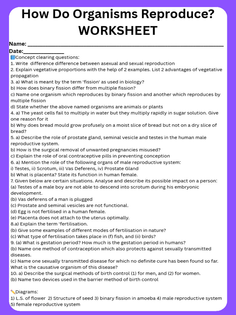 Understanding Organism Reproduction Worksheet | PDF