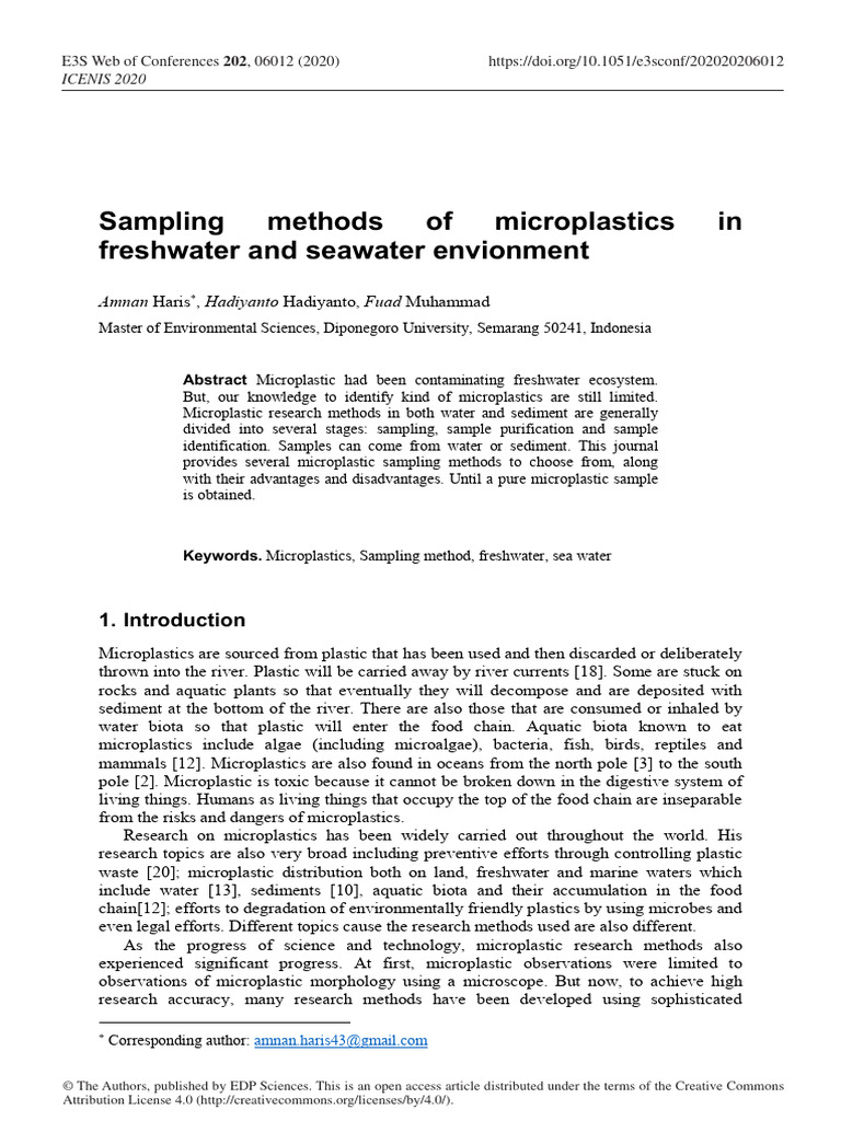 Sampling Methods of Microplastics in Freshwater An | PDF | Seawater ...