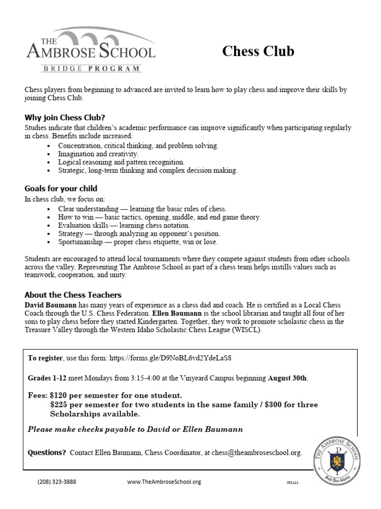Join the Ambrose School Chess Club | PDF