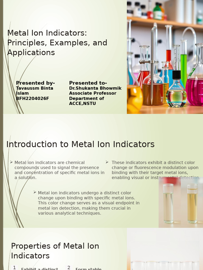 Overview of Metal Ion Indicators | PDF | Titration | Chemistry