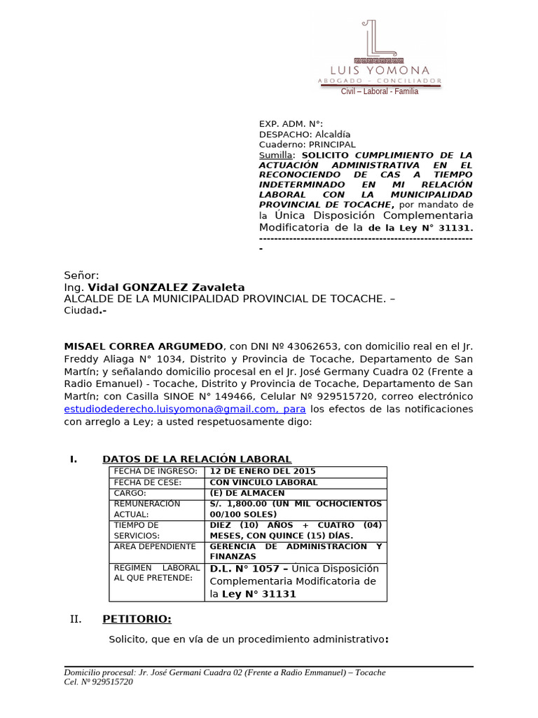 Proceso Administrtaivo para Declarar Permanente A Misael Correa Argumedo | PDF | Derecho laboral ...