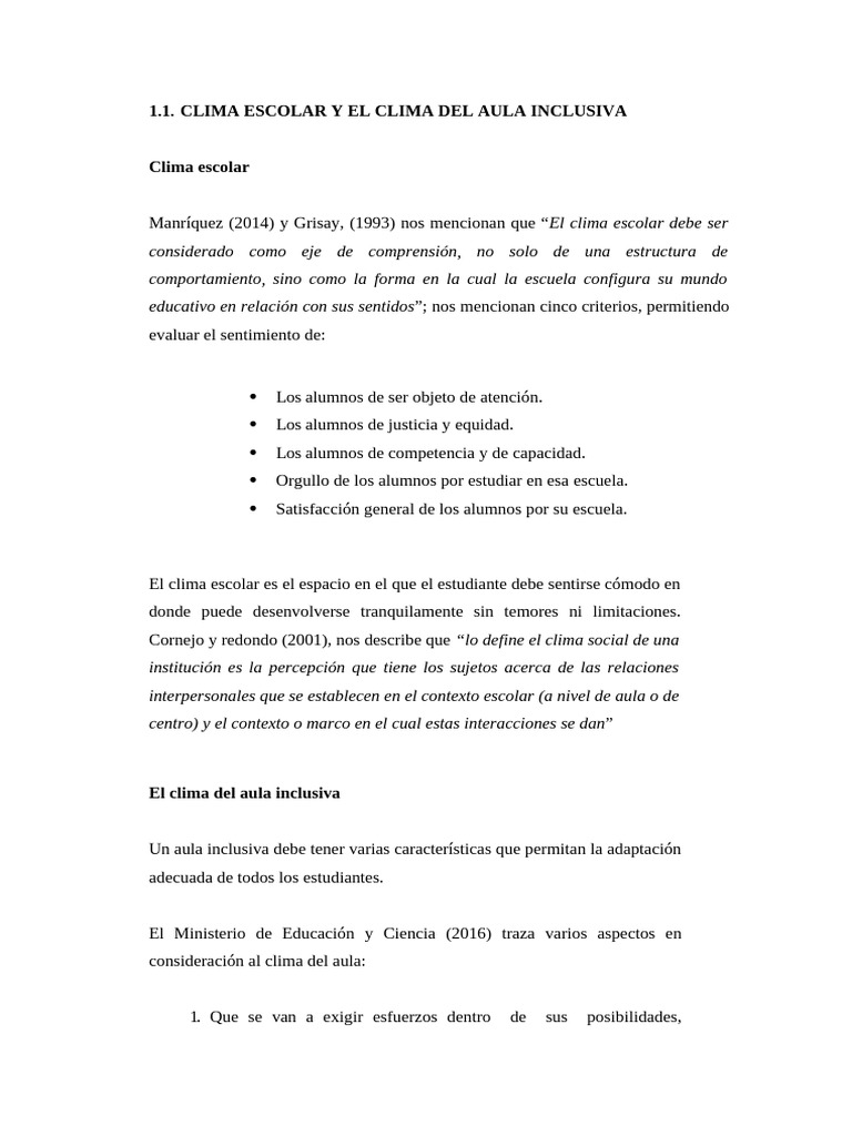 Clima Escolar Inclusivo y su Importancia | PDF | Salón de clases ...