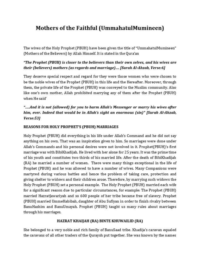 Mothers of The Faithful | PDF | Muhammad | Abrahamic Religions