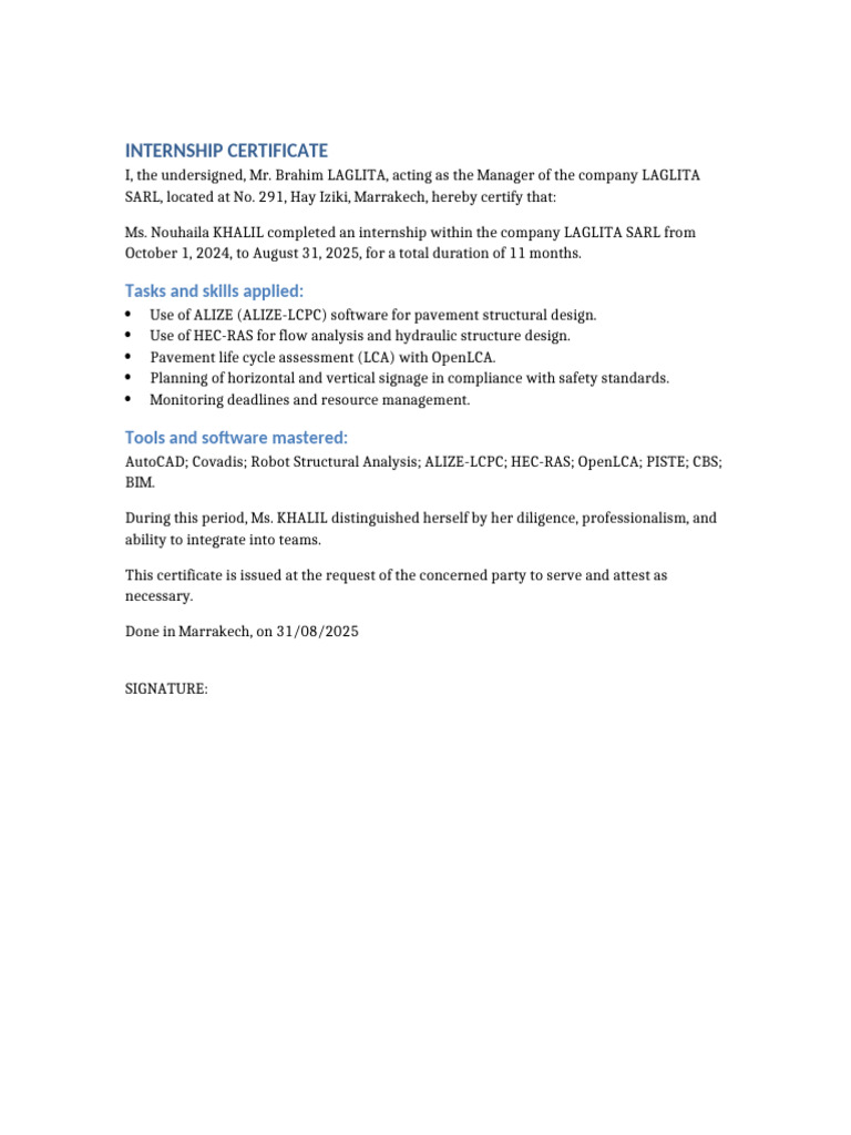 Internship Certificate English | PDF