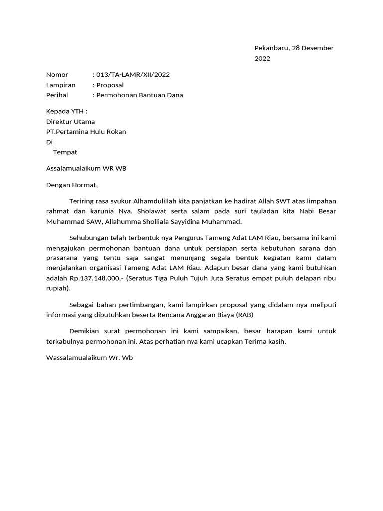 Contoh Surat Pengantar Proposal Pengadaan | PDF