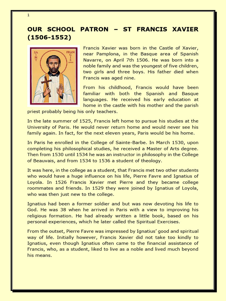 ST Francis Xavier - Patron Saint of ST Francis Xavier School | PDF ...