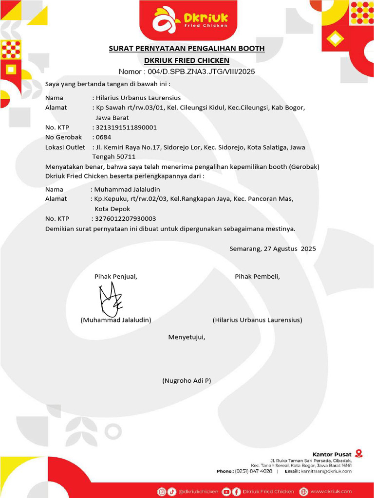 (004-D.spb.ZNA3.JTG-VIII-2025) Surat Oa Hilarius Urbanus X Jalaludin ...