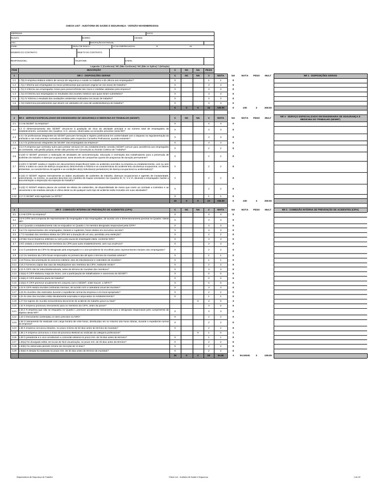 Check List de Auditoria em Segurança do Trabalho | PDF | Eletricidade