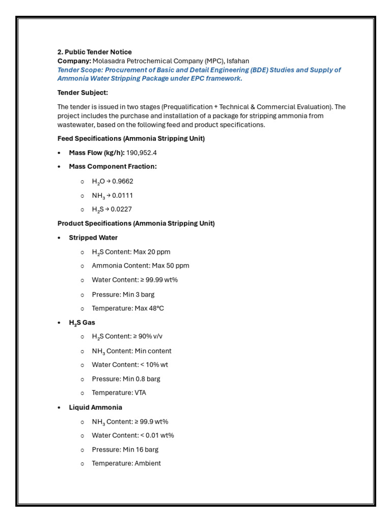 Molasadra Petrochemical Tender Notice | PDF