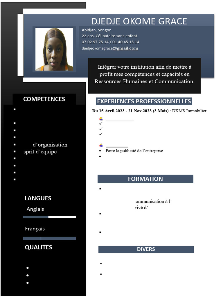 CV de DJEDJE OKOME GRACE - RH et Communication | PDF