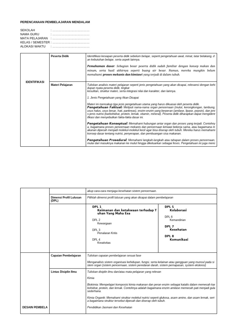 Template - RPP Pembelajaran Mendalam | PDF