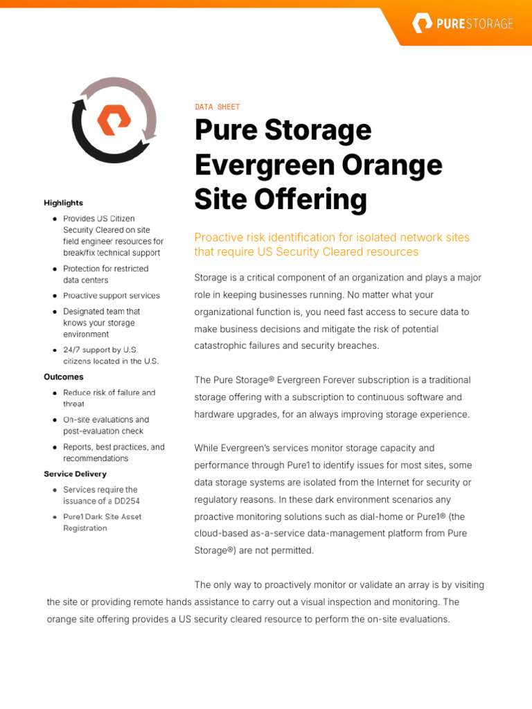 Ds Pure Storage Evergreen Orange Site Offering | PDF | Risk ...