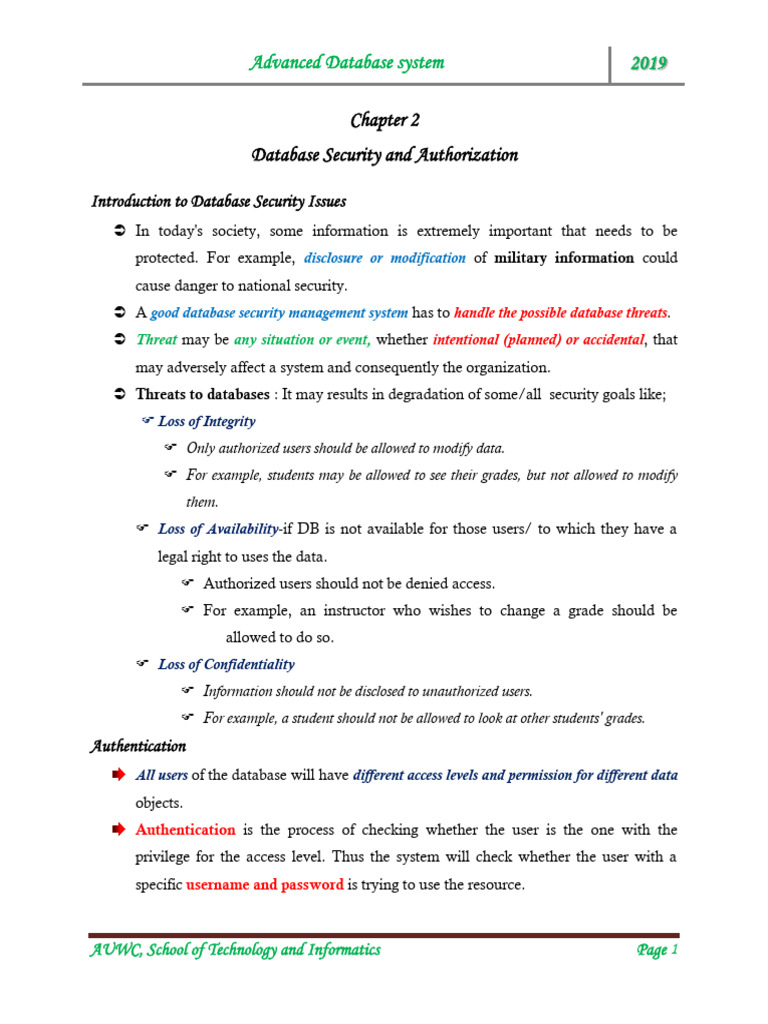 Chapter 2 Database Security and Authorization | PDF | Encryption | Key ...
