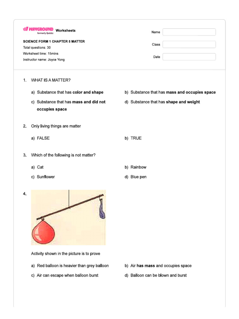 1-5 Science Form 1 Chapter 5 Matter _ Wayground | PDF